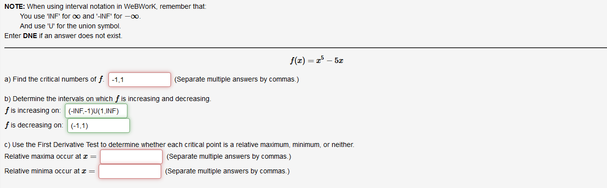 Solved NOTE: When using interval notation in WebWork, | Chegg.com
