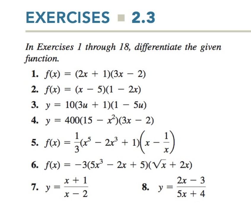 Solved In Exercises 1 through 18, differentiate the given | Chegg.com