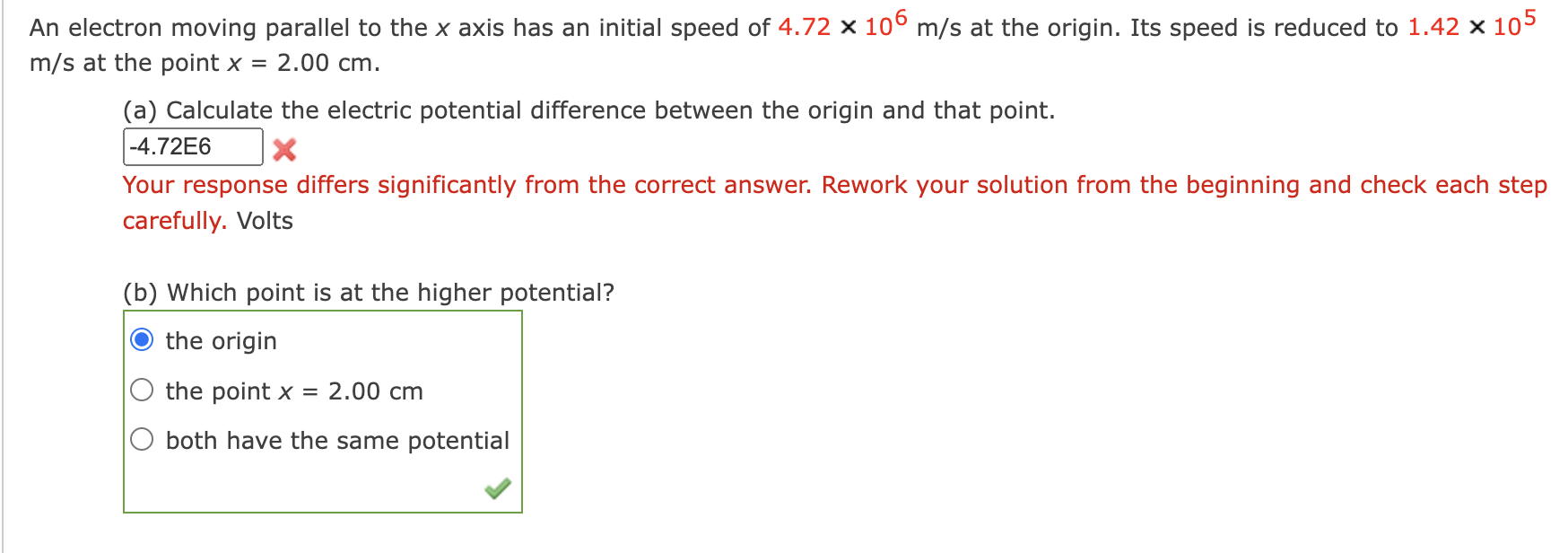 Solved An electron moving parallel to the x axis has an | Chegg.com
