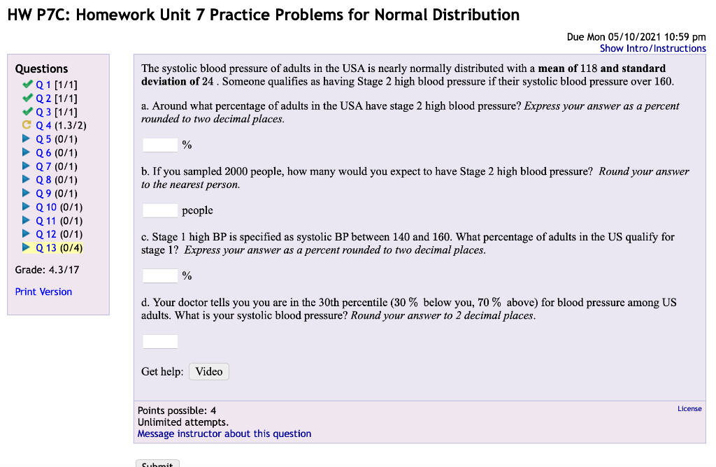 Solved HW P7C: Homework Unit 7 Practice Problems for Normal | Chegg.com