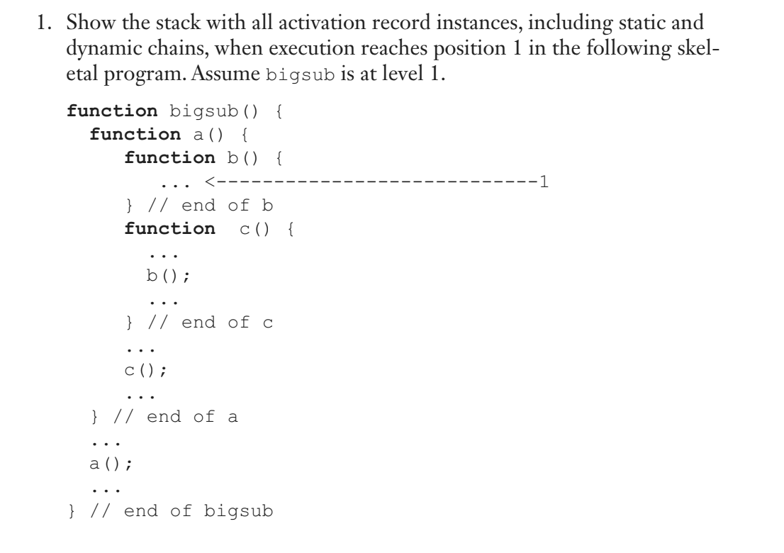 Solved 1. Show the stack with all activation record | Chegg.com