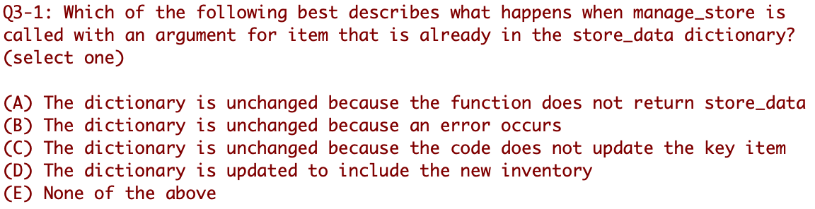 Solved from typing import Dict def manage_store(store_data: | Chegg.com