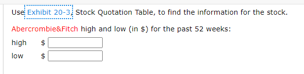 Solved Use Stock Quotation Table, to find the information | Chegg.com