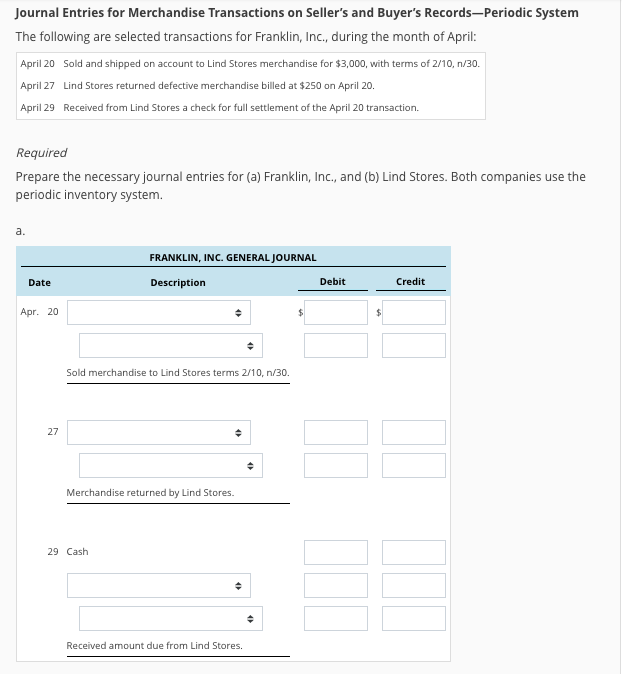 Solved Journal Entries for Merchandise Transactions on | Chegg.com
