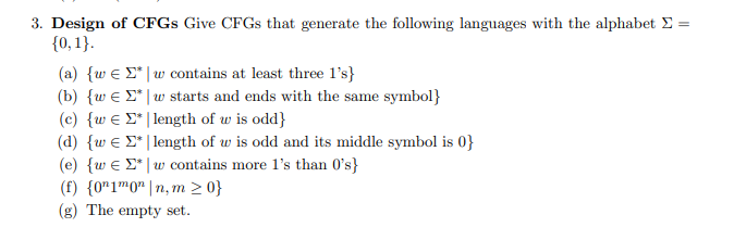 Solved 3. Design of CFGs Give CFGs that generate the | Chegg.com