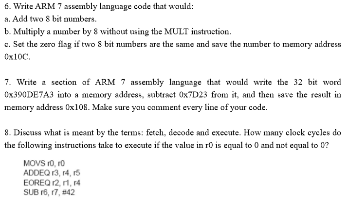 6. Write ARM 7 assembly language code that would: a. | Chegg.com