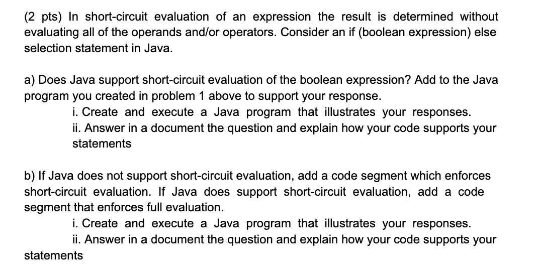 (2 pts) In short-circuit evaluation of an expression | Chegg.com