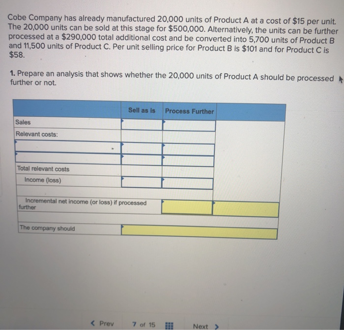 Solved Cobe Company has already manufactured 20,000 units of | Chegg.com