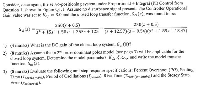 Solved Consider a closed loop positioning control system | Chegg.com