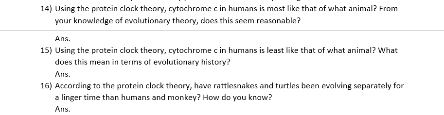 Solved 14) Using the protein clock theory, cytochrome c in | Chegg.com