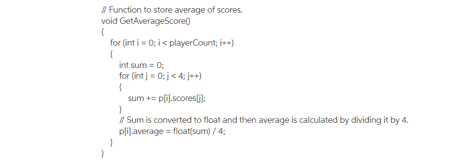 Solved // Function to store average of scores. void | Chegg.com