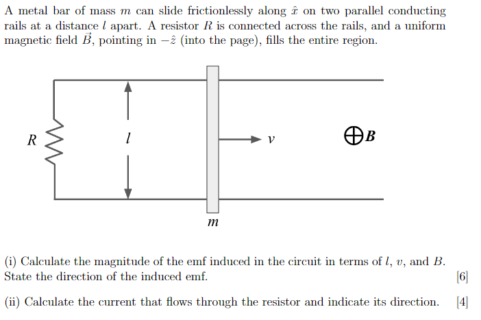 A metal bar of mass m can slide frictionlessly along | Chegg.com