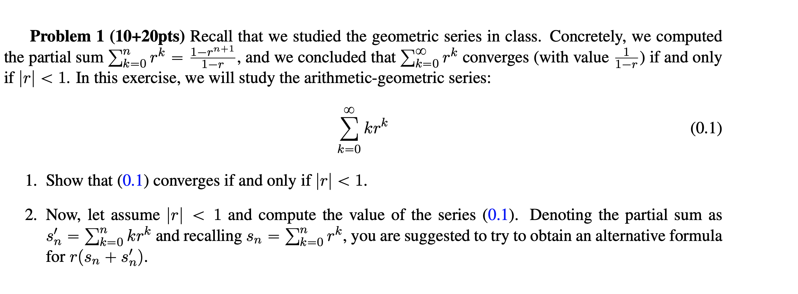 Solved Problem 1 (10+20pts) ﻿Recall that we ﻿studied the | Chegg.com