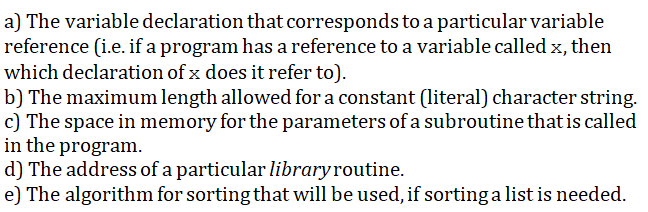 Solved Indicate The Binding Time When The Language Is 