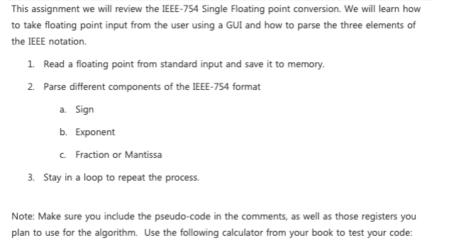 This assignment we will review the IEEE-754 Single | Chegg.com