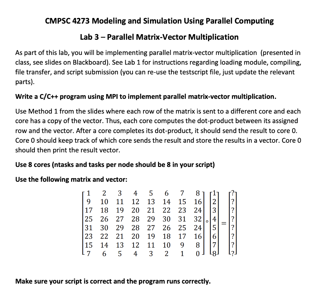 Solved CMPSC 4273 Modeling and Simulation Using Parallel | Chegg.com