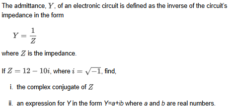 Solved The admittance, Y, of an ﻿electronic circuit is | Chegg.com