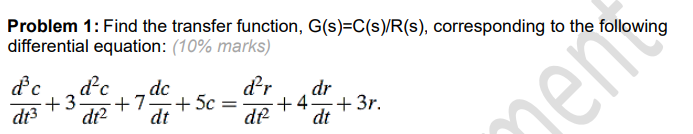 Solved Problem 1: Find the transfer function, | Chegg.com