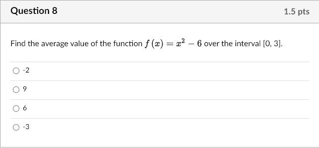 Solved Find the average value of the function f(x)=x2−6 over | Chegg.com