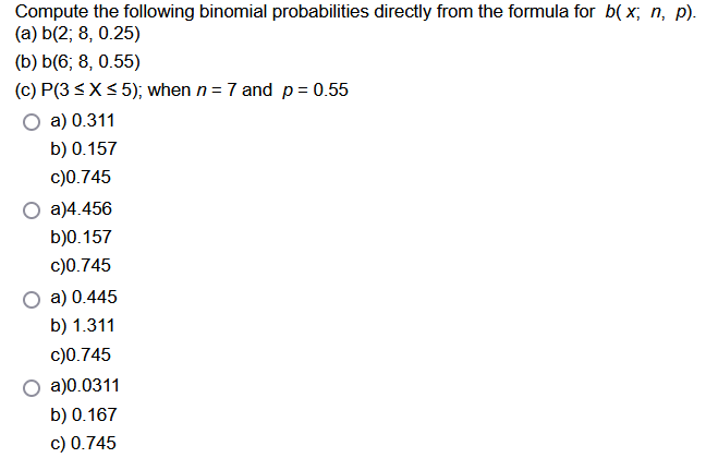Solved Compute the following binomial probabilities directly | Chegg.com