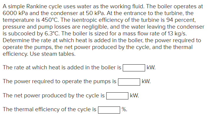 Solved A simple Rankine cycle uses water as the working | Chegg.com