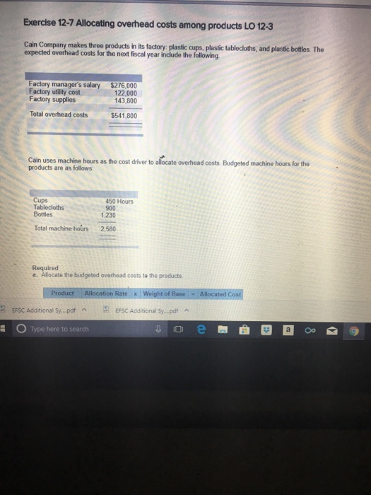 Solved Exercise 12-7 Allocating overheed costs among | Chegg.com