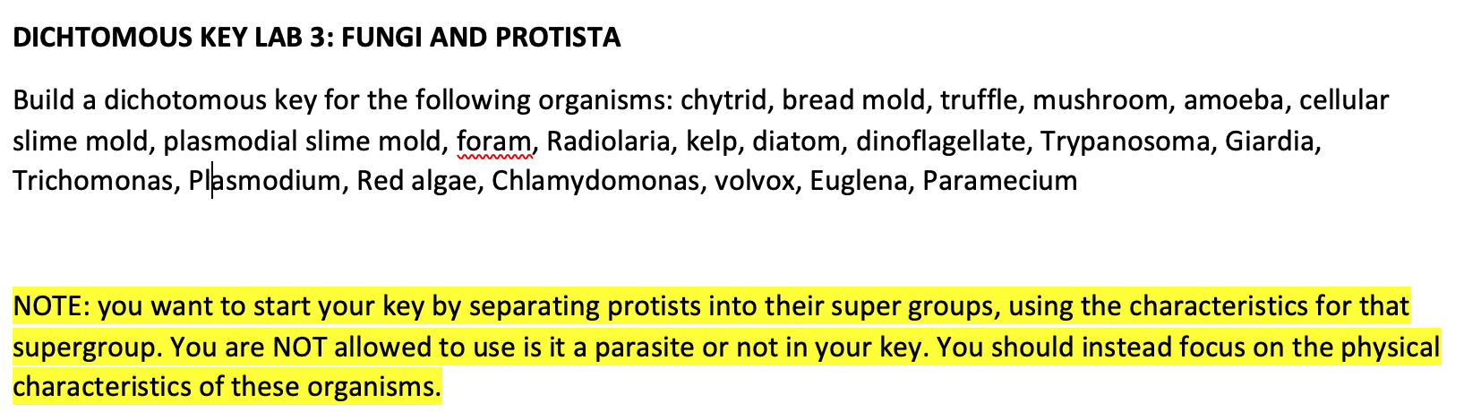 Solved DICHTOMOUS KEY LAB 3: FUNGI AND PROTISTA Build a | Chegg.com