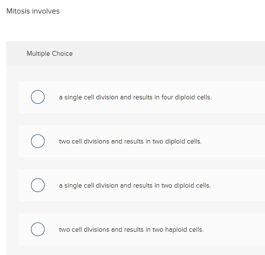 Solved Mitosis involves Multiple Choice a single cell | Chegg.com
