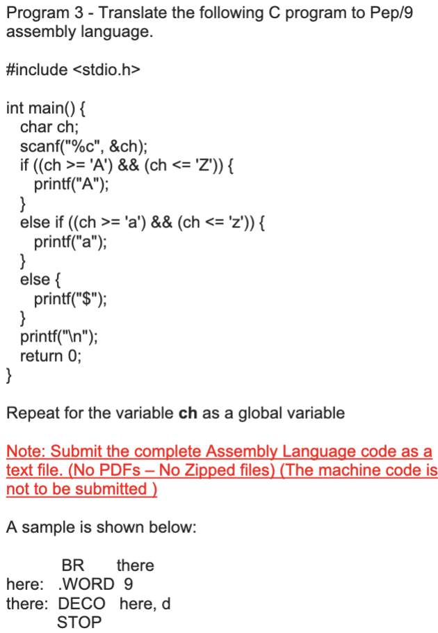 Solved Program 3 - Translate the following C program to | Chegg.com
