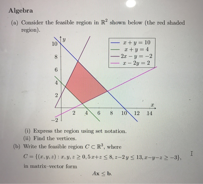 Solved Algebra A Consider The Feasible Region In R2 Shown 