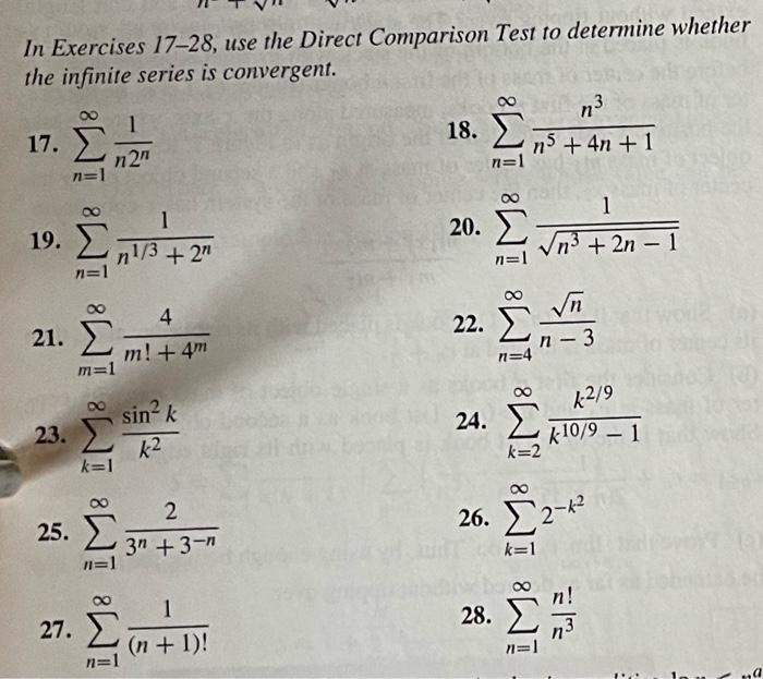 Solved In Exercises 17-28, use the Direct Comparison Test to | Chegg.com