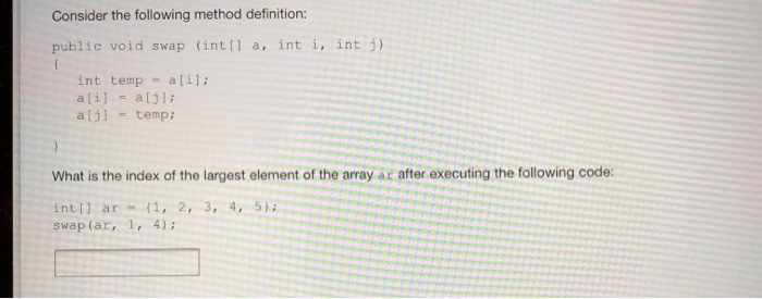 Solved Consider the following method definition: public void | Chegg.com