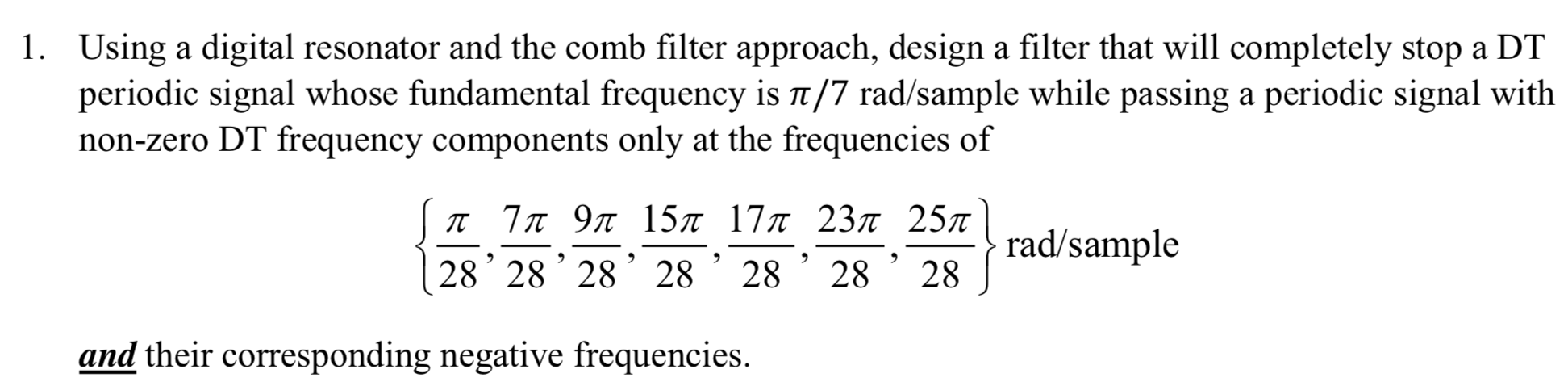1. Using a digital resonator and the comb filter | Chegg.com