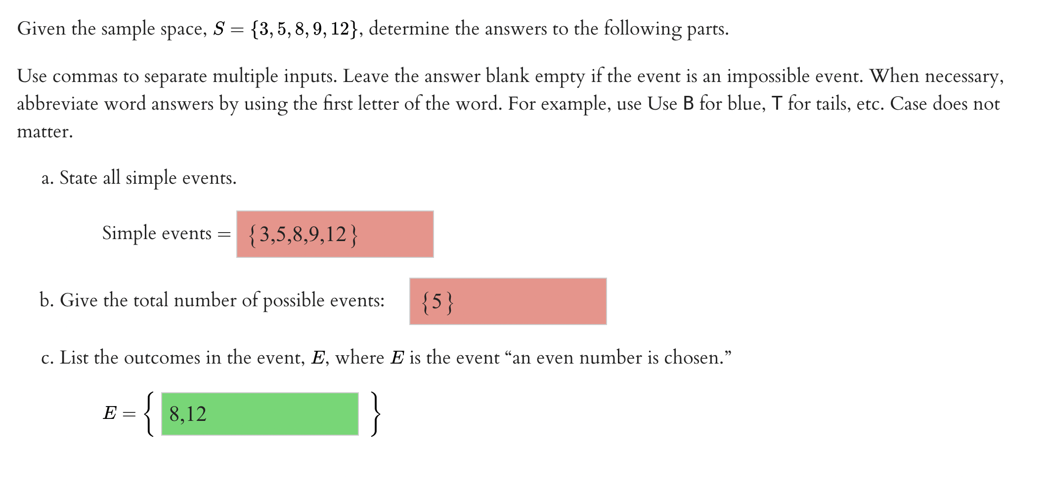 Solved Given The Sample Space S 3 5 8 9 12 Determine Chegg