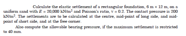 Solved Calculate the elastic settlement of a rectangular | Chegg.com