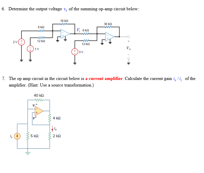 Solved 6. Determine the output voltage v, of the summing | Chegg.com