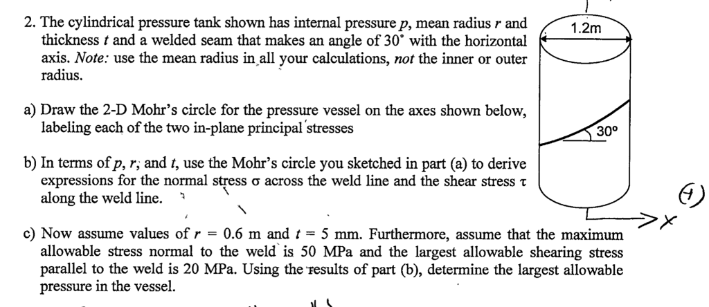 Solved 2. The cylindrical pressure tank shown has internal | Chegg.com