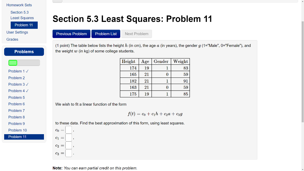 Solved Homework Sets Section 5.3 Least Squares: Problem 10 | Chegg.com