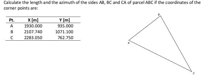 Solved Calculate the length and the azimuth of the sides AB, | Chegg.com