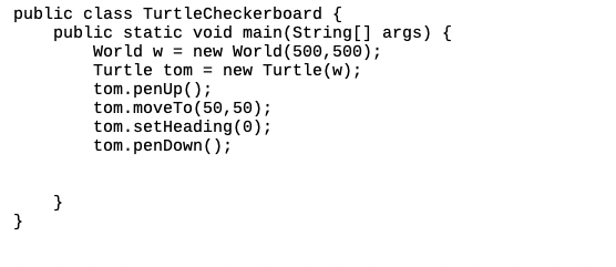 Solved Part B: Making a checkerboard with Turtles 1. Start | Chegg.com