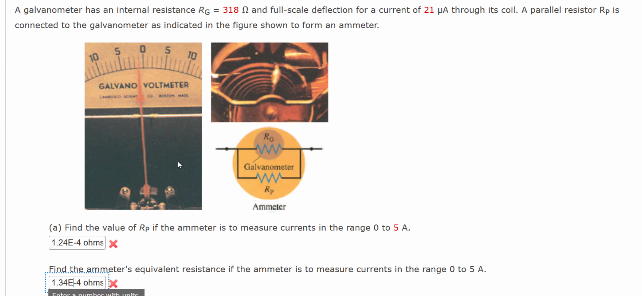Solved A galvanometer has an internal resistance RG=318Ω and | Chegg.com