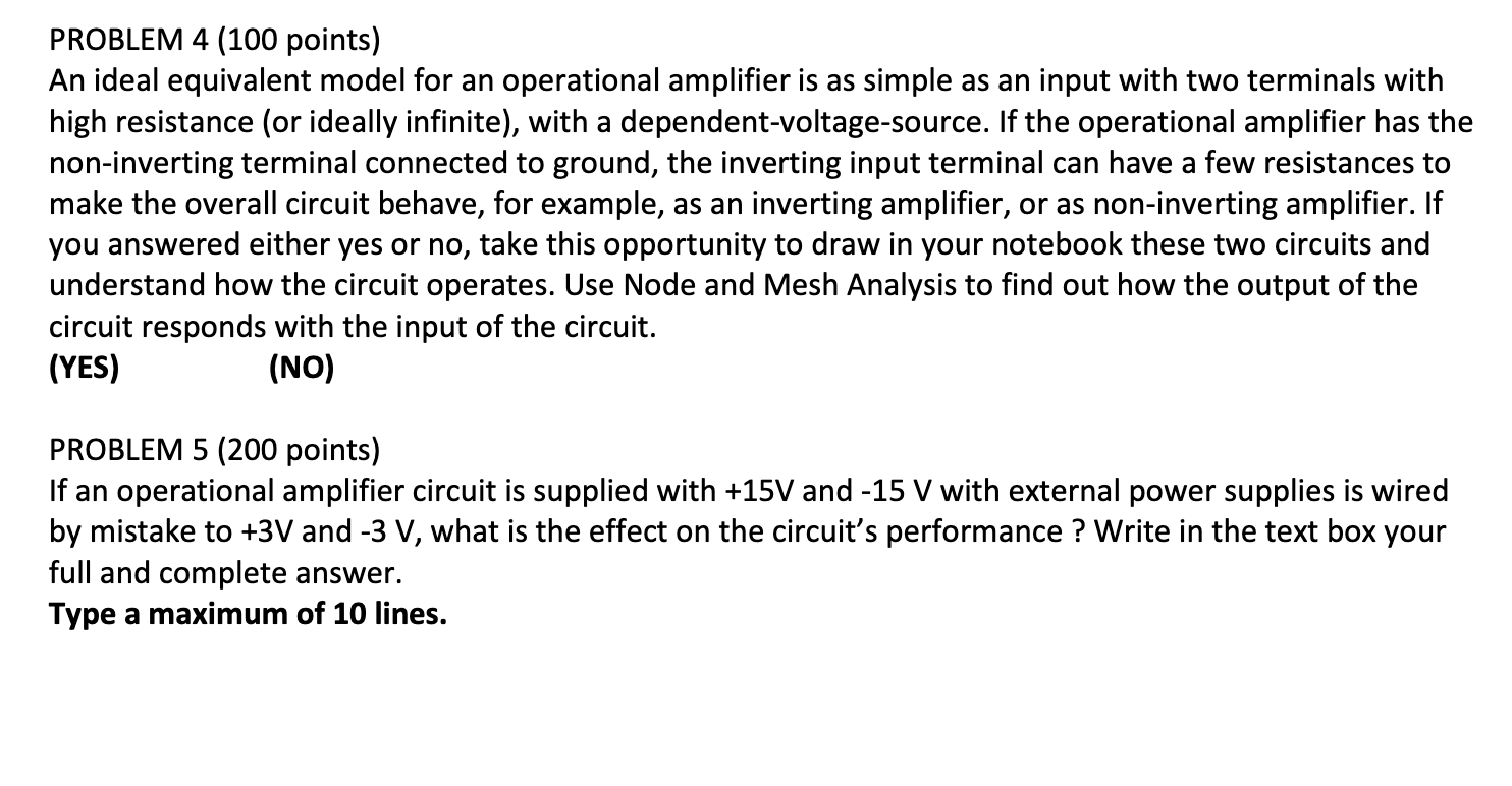 Solved PROBLEM 1 (100 points) The operational amplifier | Chegg.com