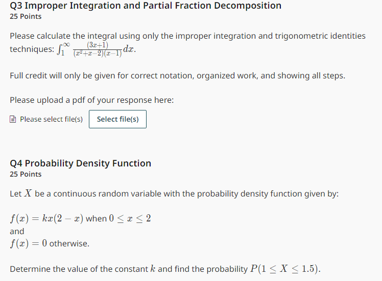 Solved Q3 Improper Integration and Partial Fraction | Chegg.com