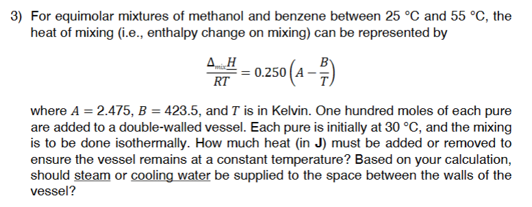 Solved For equimolar mixtures of methanol and benzene | Chegg.com
