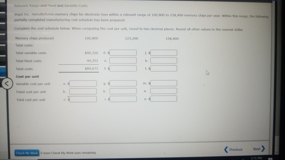 Solved Relevant Range and Fixed and Variable Costs Vogel | Chegg.com
