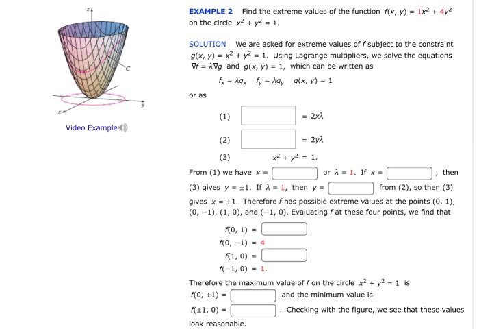 Solved EXAMPLE 2 Find the extreme values of the function | Chegg.com