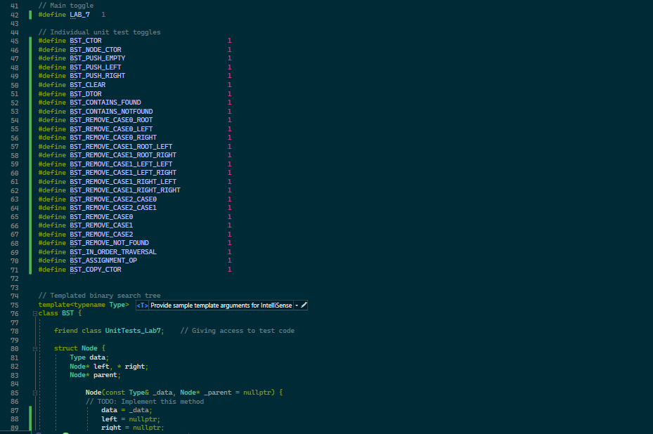 Solved right = nullptr; \} parent = _parent; // Data menbers | Chegg.com