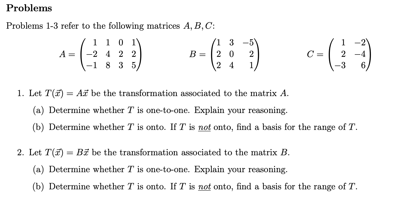 Solved Problems Problems 1 3 Refer To The Following Matrices 