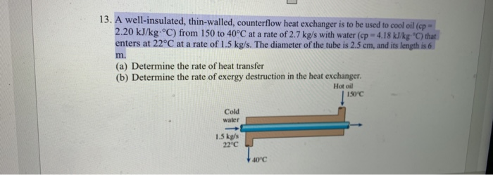 Solved 13. A well-insulated, thin-walled, counterflow heat | Chegg.com