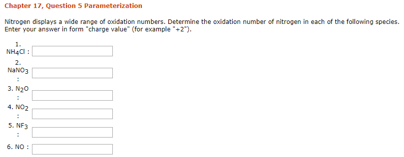 Solved Chapter 17, Question 5 Parameterization Nitrogen | Chegg.com